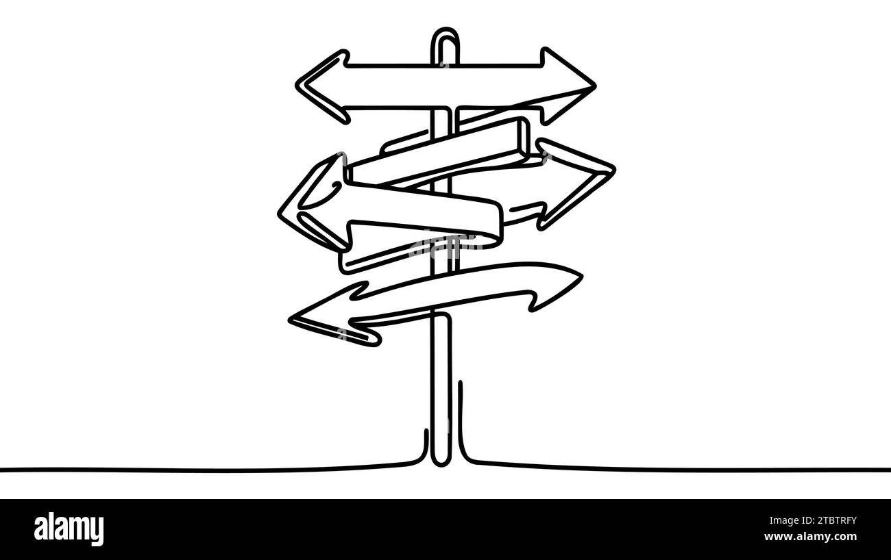 Road direction sign arrows isolated on white background. Continuous one ...