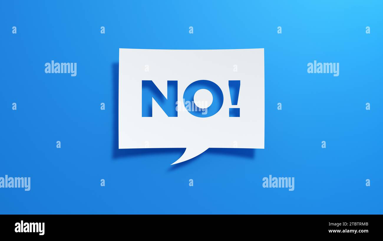 No! Speech Bubble. Minimalist abstract design with white cut out paper ...