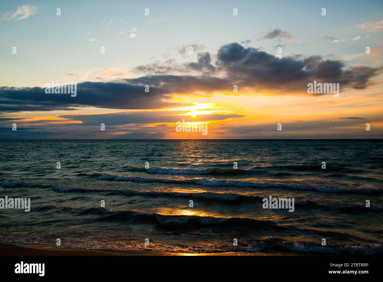 Serene Sunset Over Lake Michigan with Golden Hour Reflections Stock ...