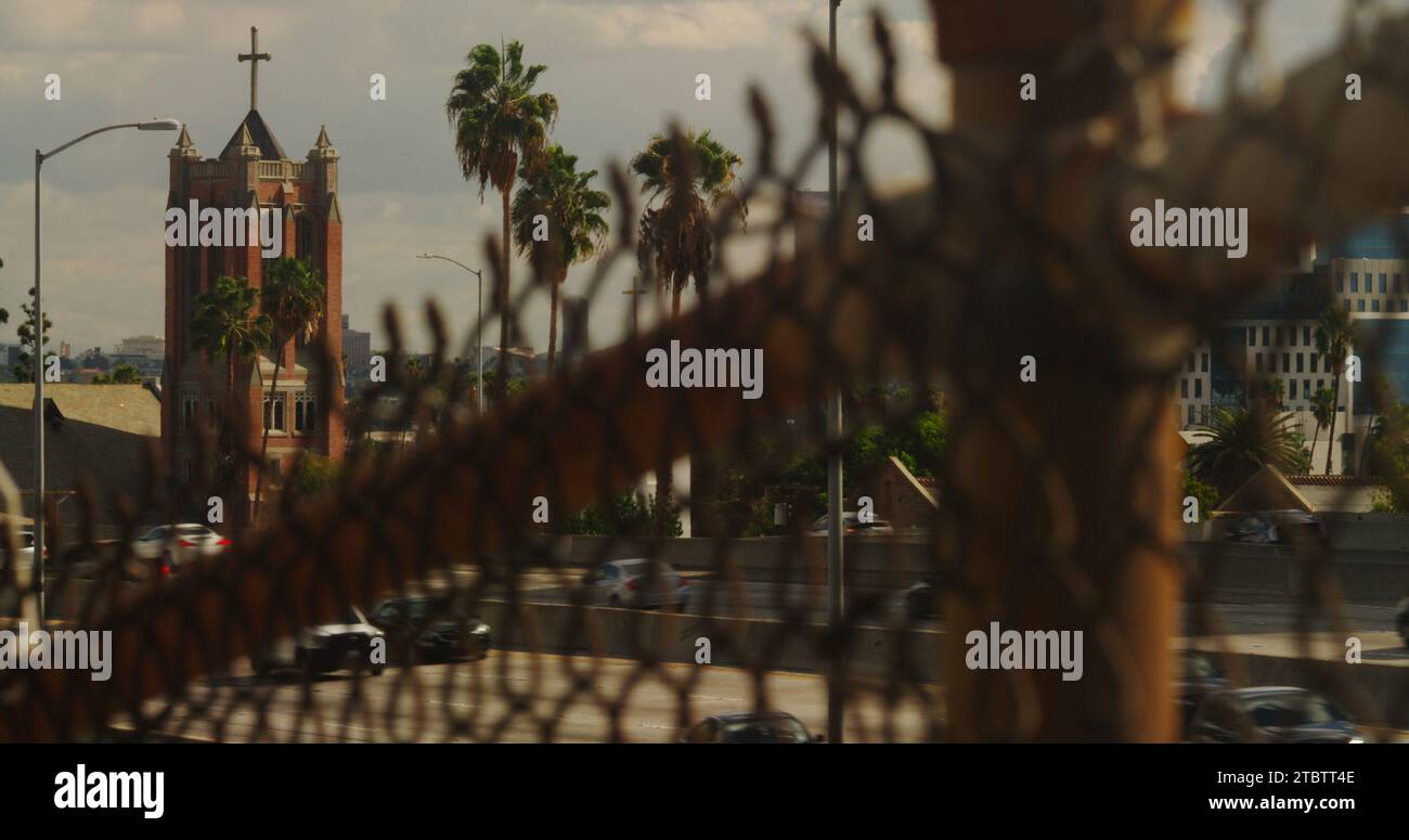 First Presbyterian Church of Hollywood cathedral tower with chainlink ...