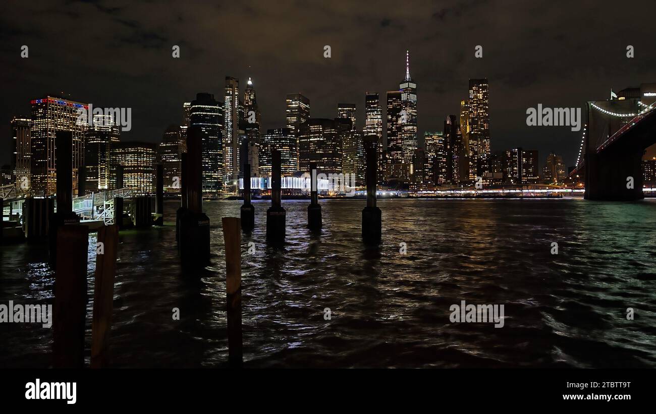 New York City, NY: November 1,2023: Night view of Manhattan skyline ...