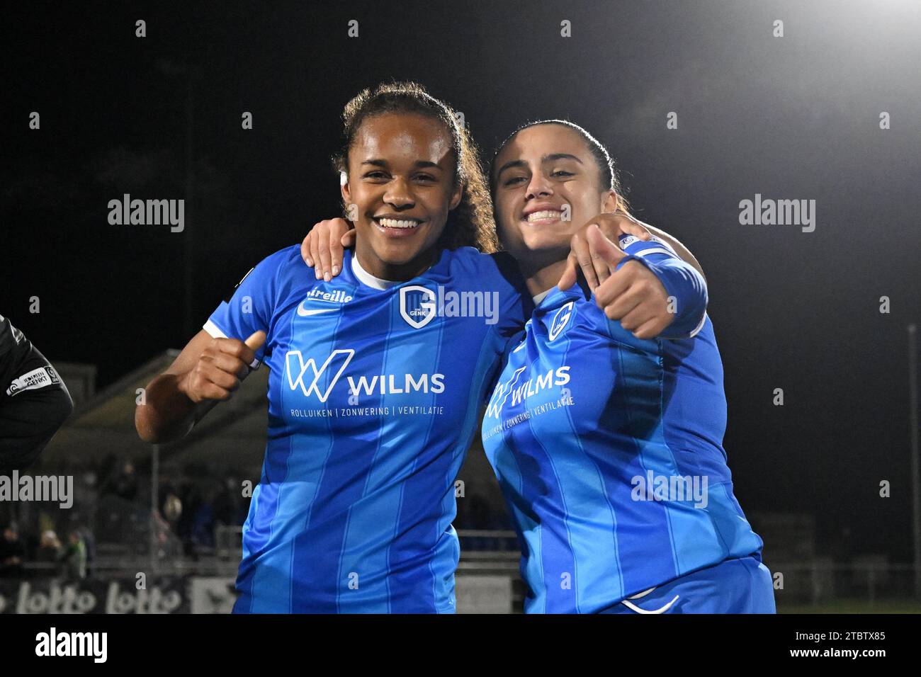 Thirsa De Meester (7) of Genk pictured with Anissa Giuga (21) of Genk ...