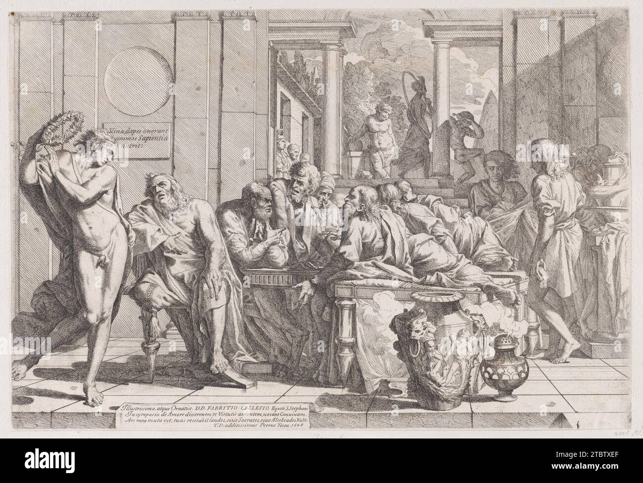 Plato's symposium: Socrates and his companions seated around a table ...