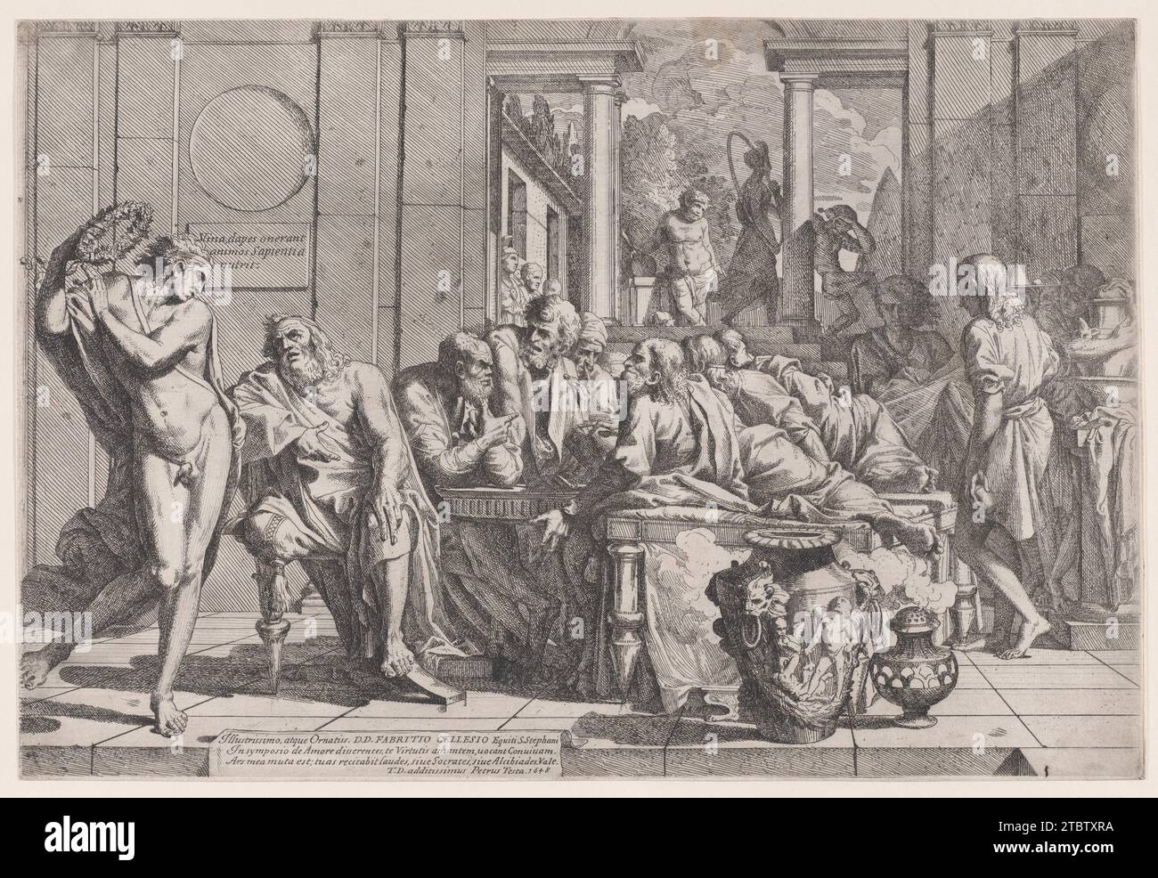 Plato's symposium: Socrates and his companions seated around a table ...