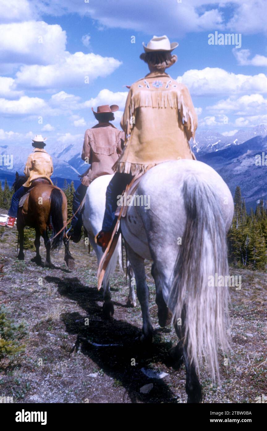JASPER, AB - JULY, 1954: General view as a group of women riders ...