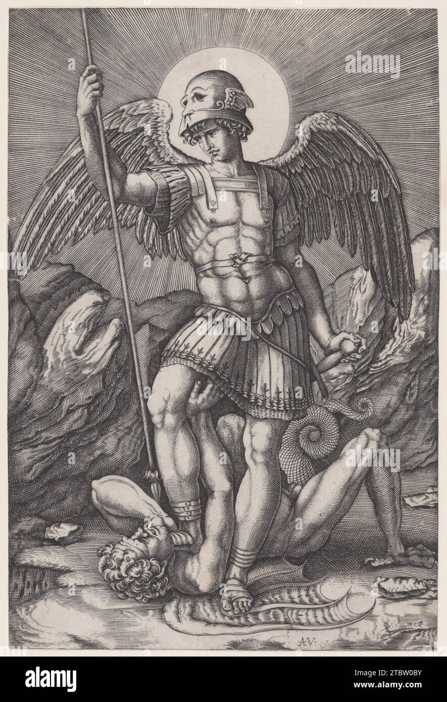 Saint Michael 1917 by Agostino Veneziano (Agostino dei Musi Stock Photo ...