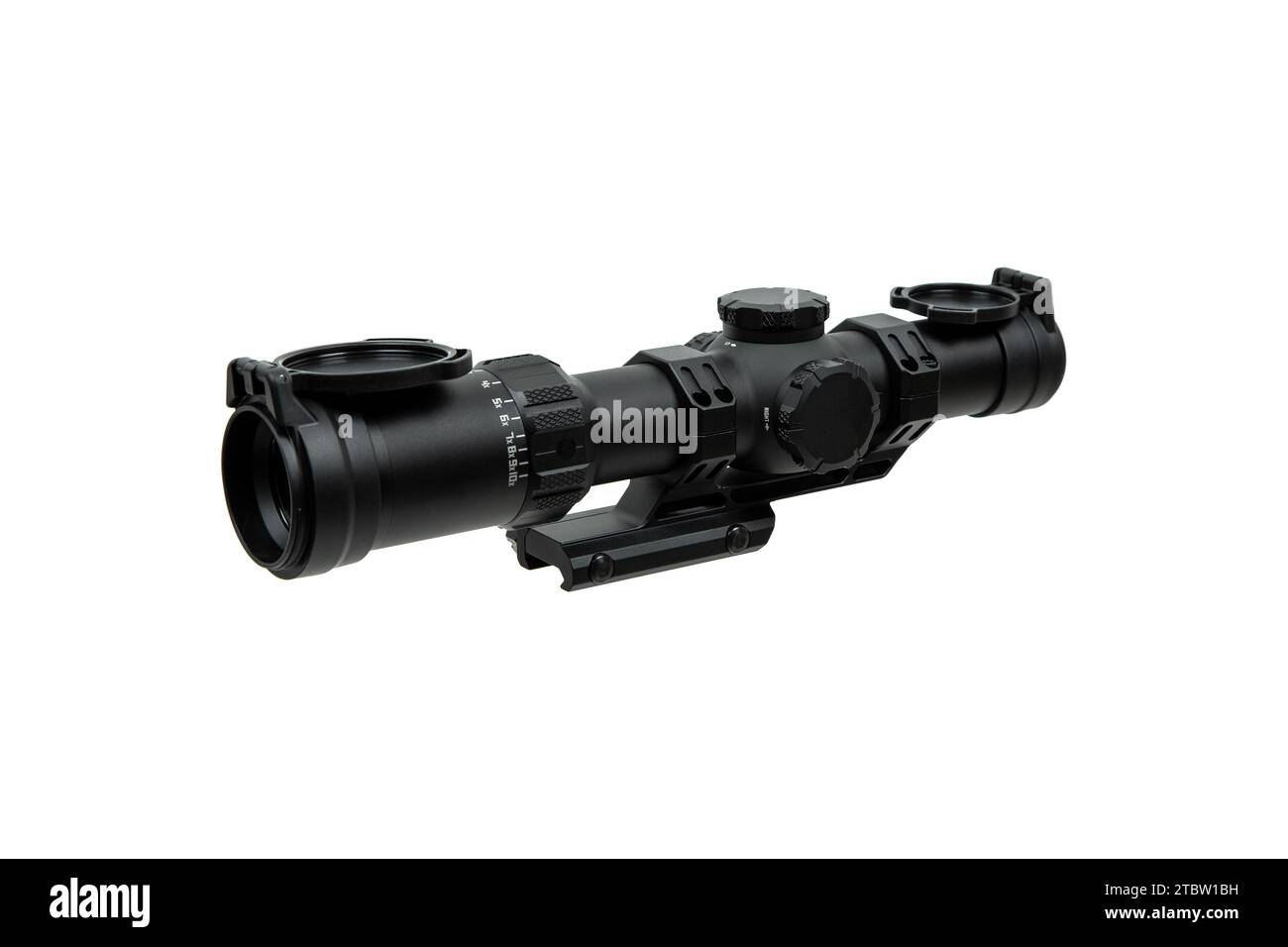 Modern sniper scope on a white background. Optical device for aiming ...