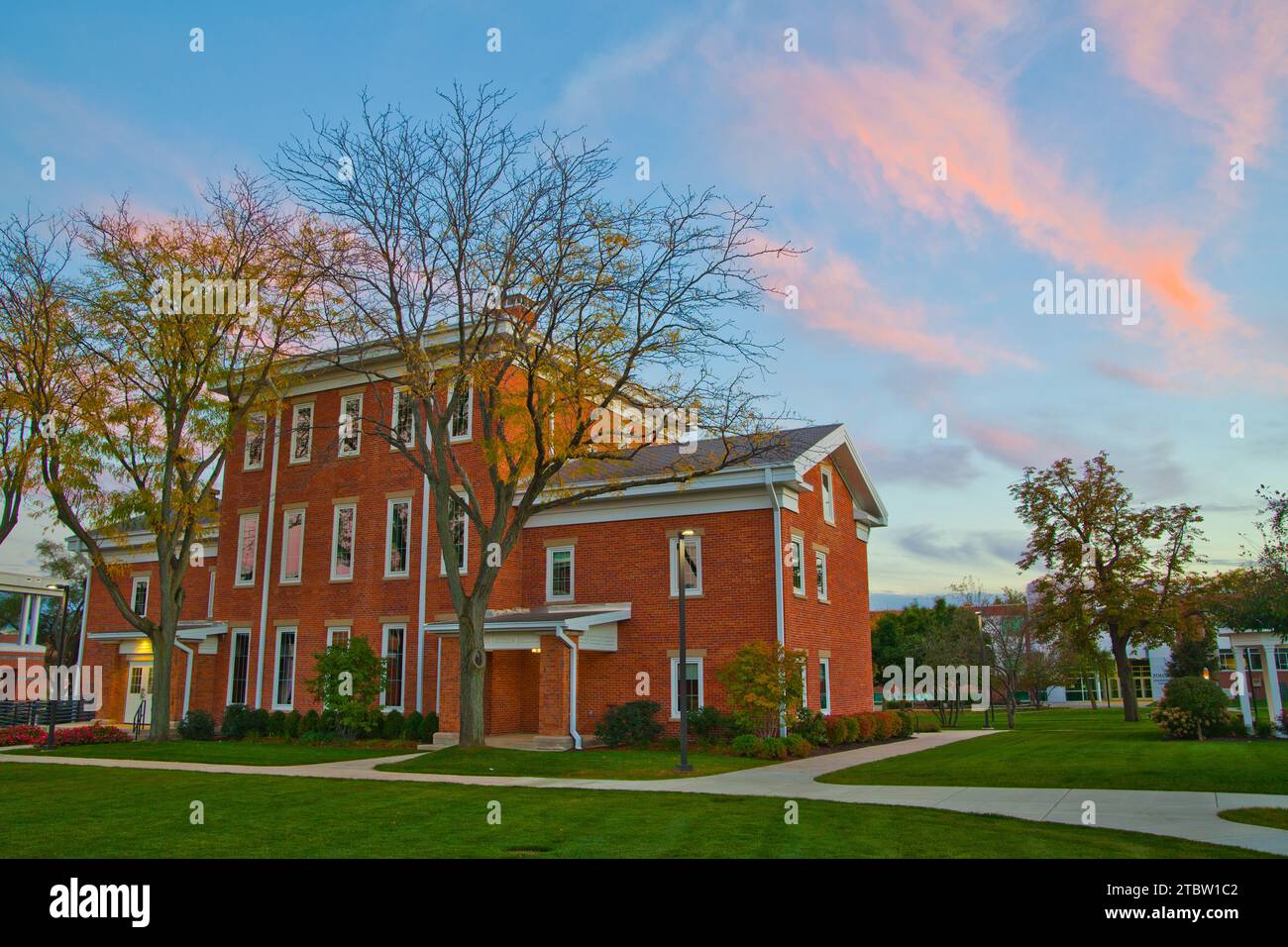 Twilight Glow on Classic Indiana Tech Brick Building in Autumn Stock ...