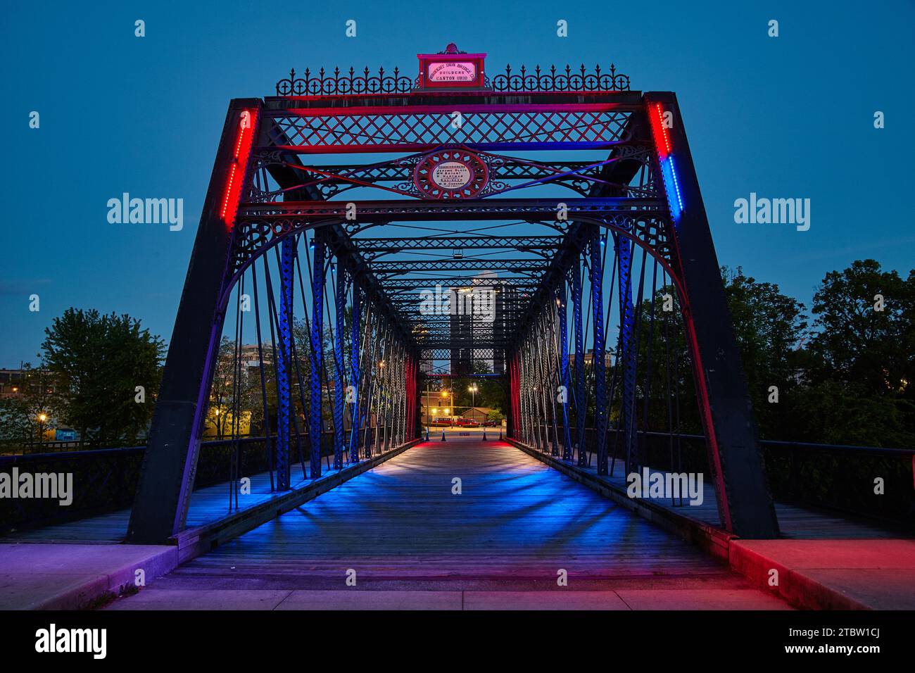 Futuristic Illuminated Wells Street Bridge at Twilight, Fort Wayne ...