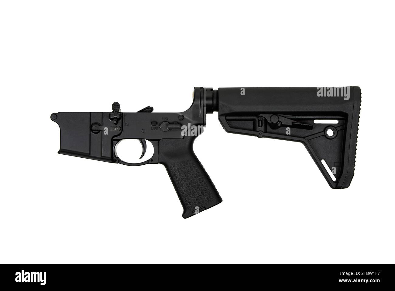 AR15 lower receiver iand buffer spring. Bottom half of a modern assault ...