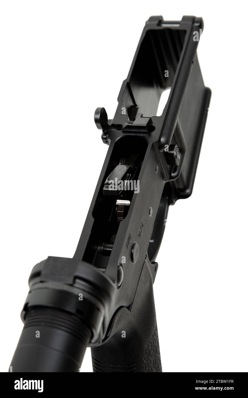 AR15 lower receiver iand buffer spring. Bottom half of a modern assault ...