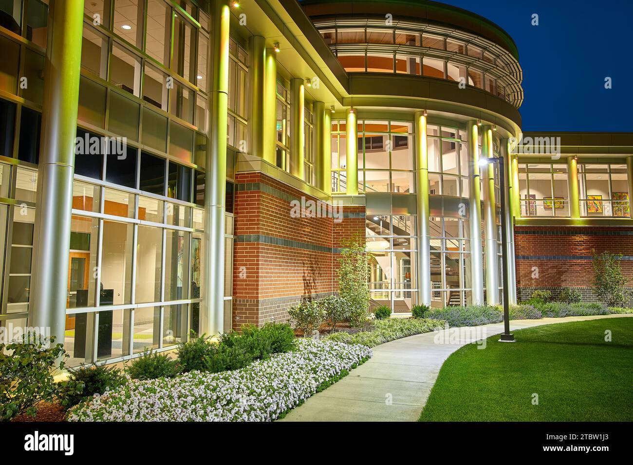 Twilight Glow on Modern Architectural Building in Fort Wayne, Indiana ...