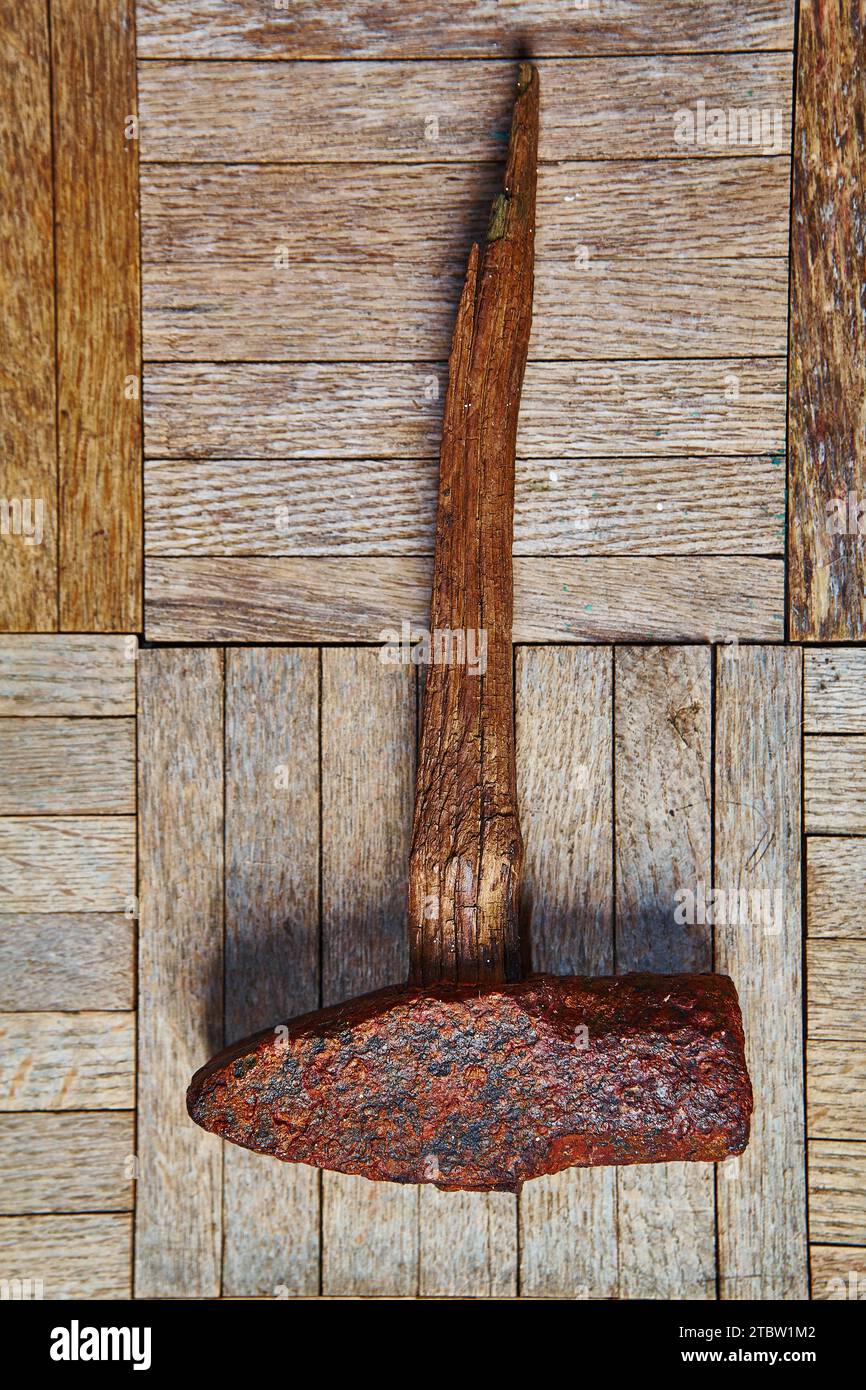 Rustic Aged Hammer Against Weathered Wooden Planks in Urban Decay ...