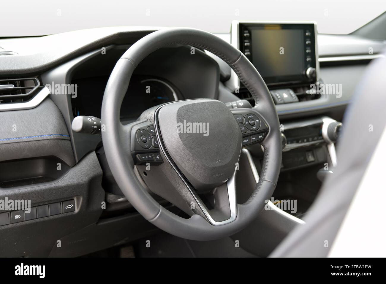 Steering wheel in the new modern car Stock Photo - Alamy