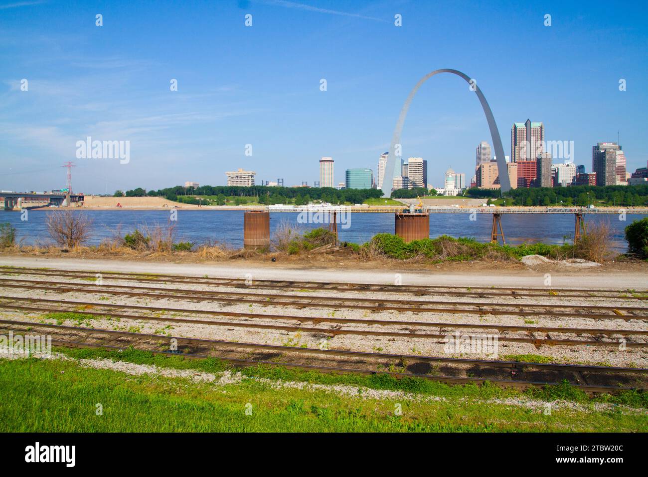 Serene Daytime View of St. Louis Arch, City Skyline, and Railroad ...