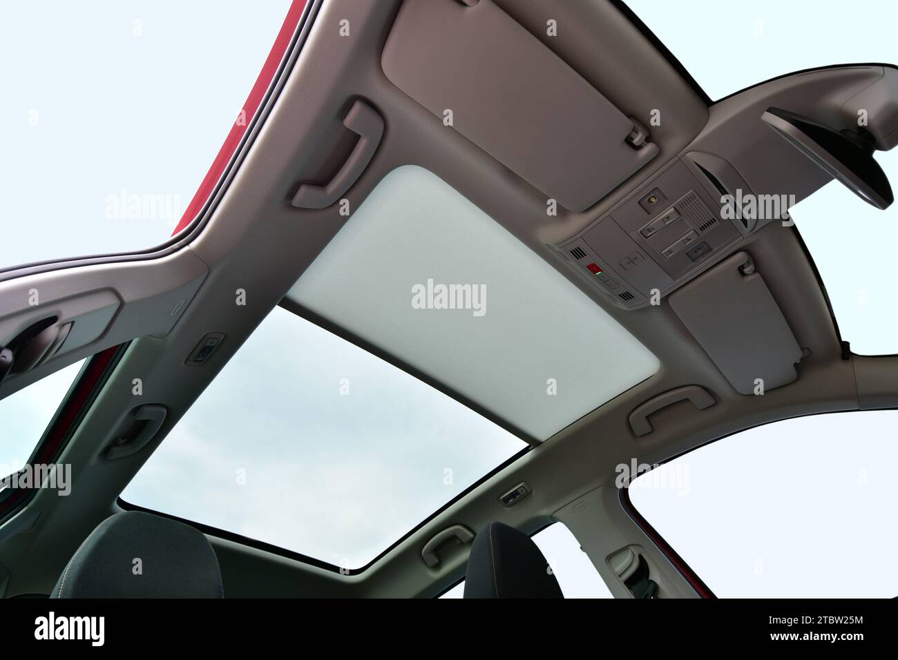 Panoramic double sunroof in a passenger car Stock Photo - Alamy