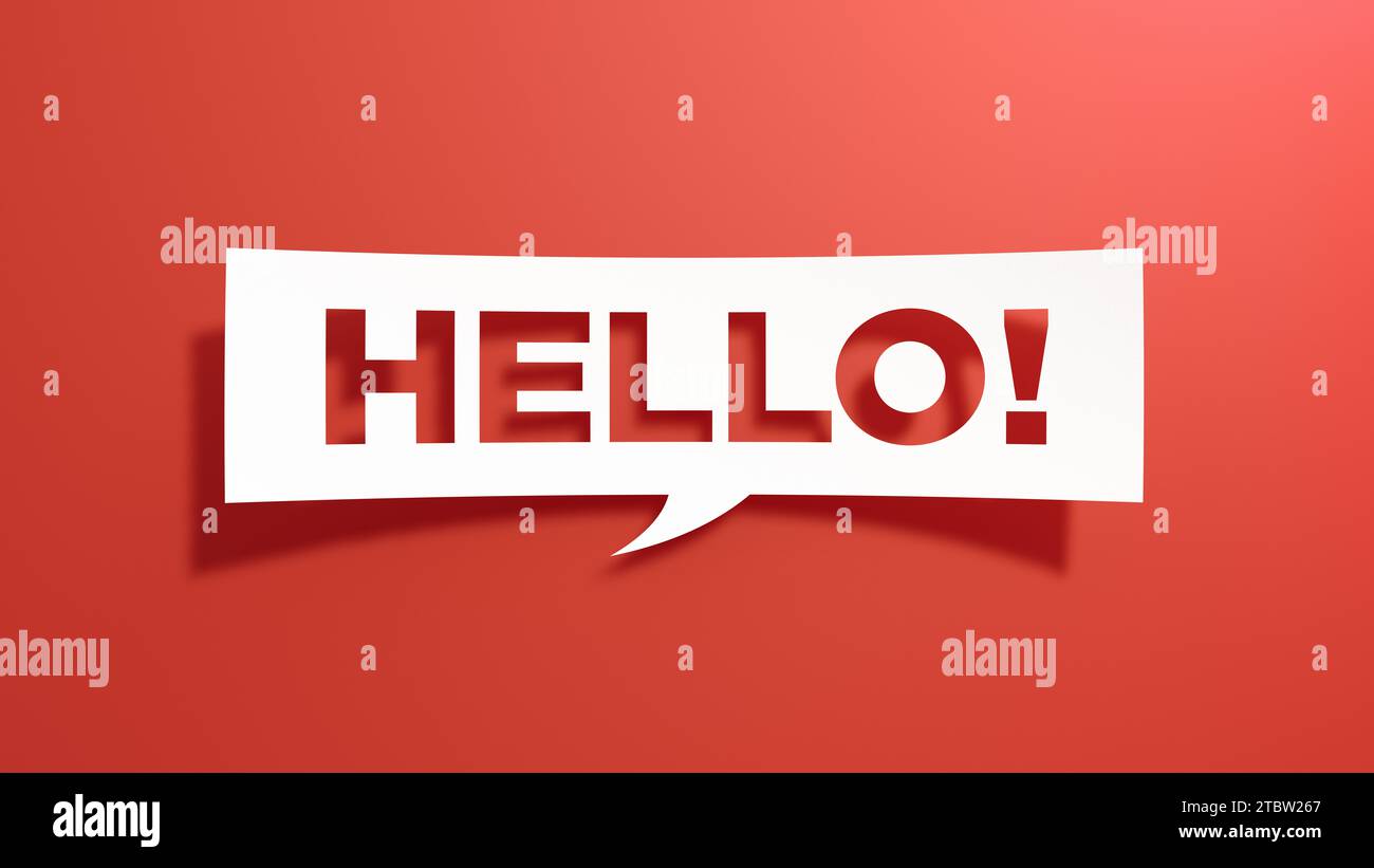 Hello - Speech Bubble. White Cut Out Paper on Red Background. Minimal ...