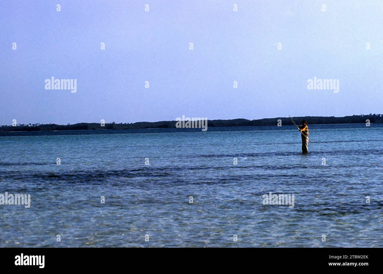 BAHAMAS - APRIL 7: Colyn Rees shoots his bow and arrow while bone ...