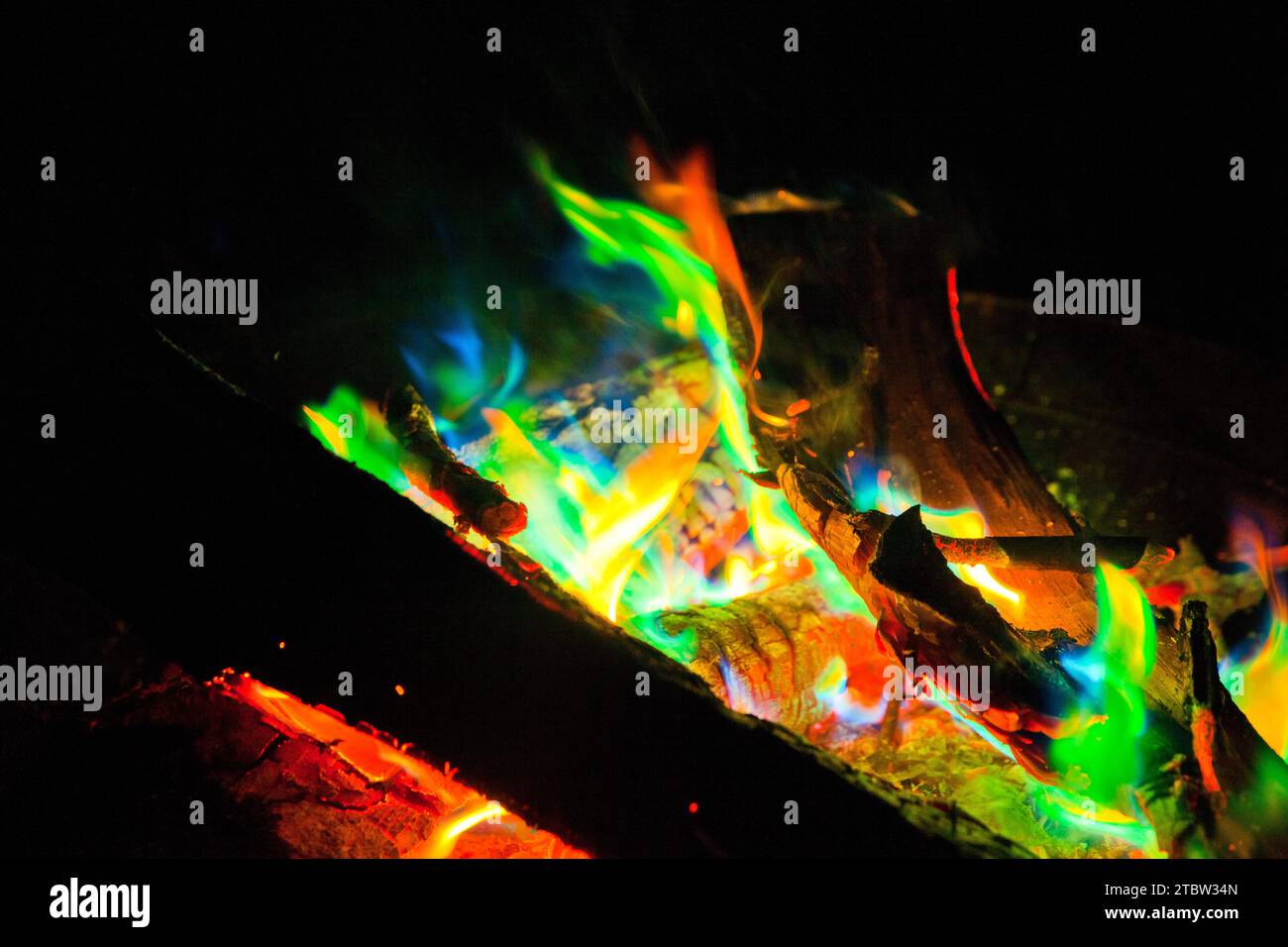 Mystical Multicolored Campfire Flames in Outdoor Night Setting Stock ...