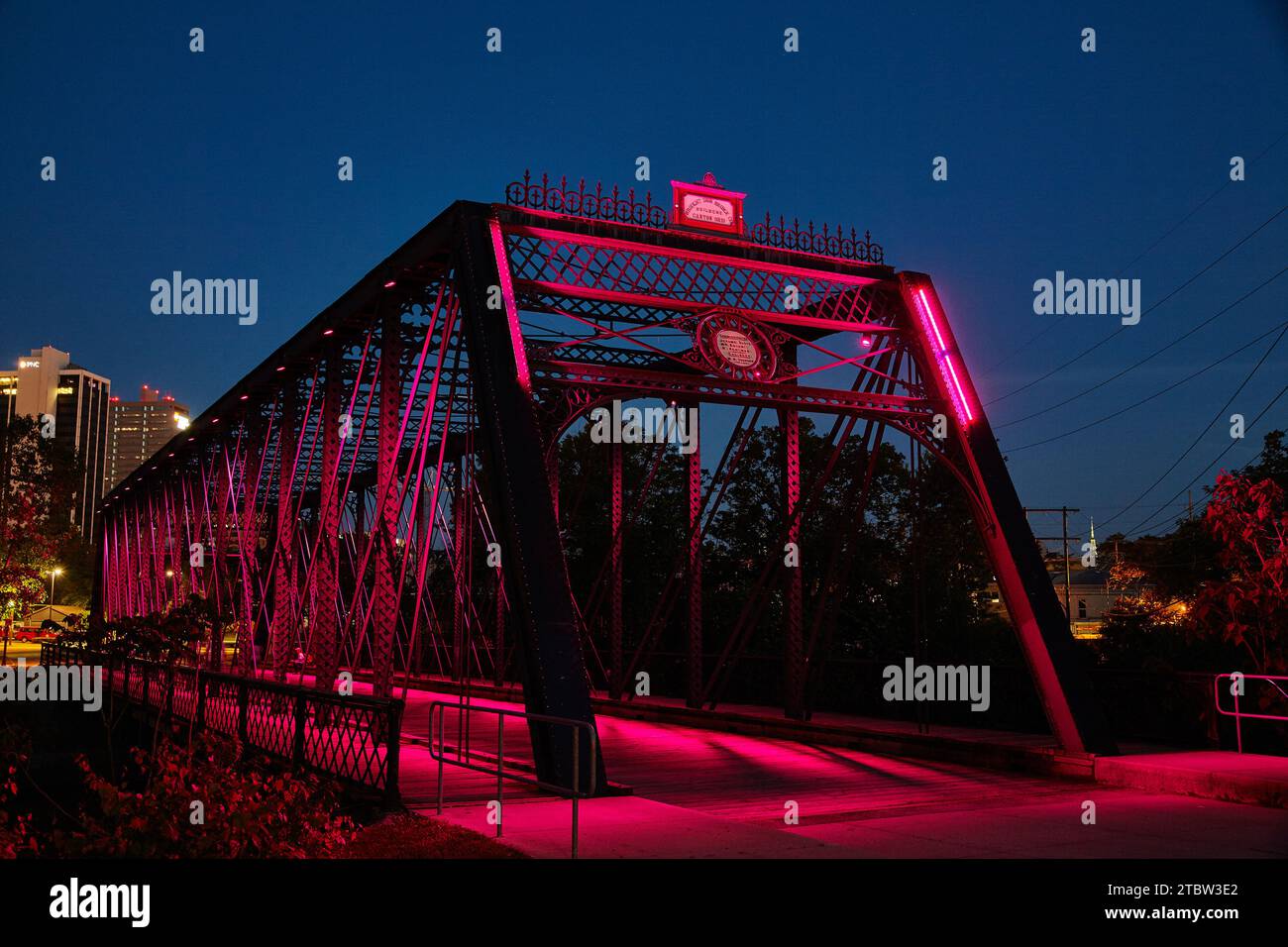 Pink Illuminated Historical Steel Bridge in Urban Fort Wayne Twilight ...