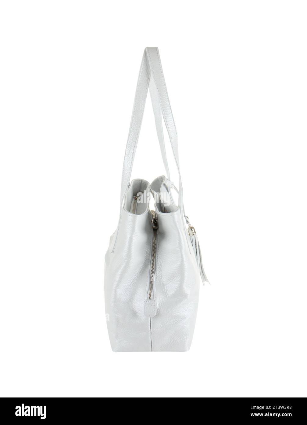 Side view of white women bag with isolated on white background with ...