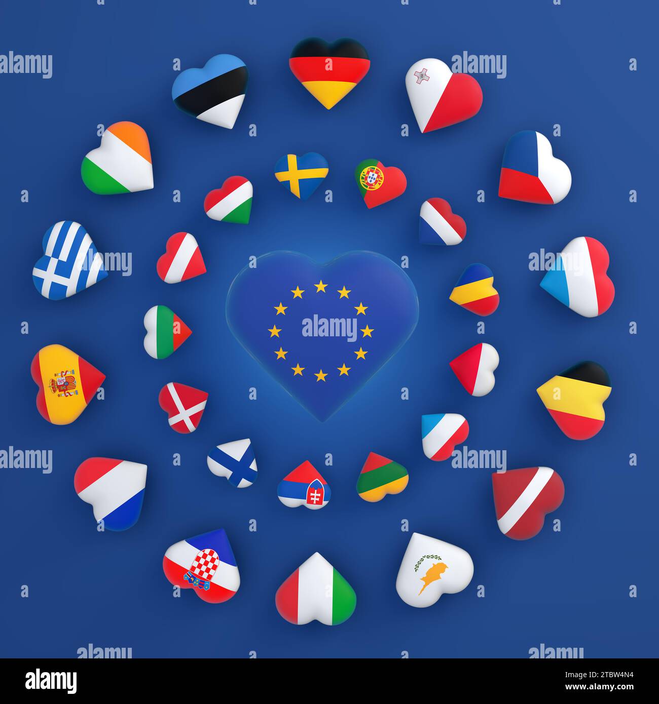 Flags of all countries of the European Union in the shape of a heart ...