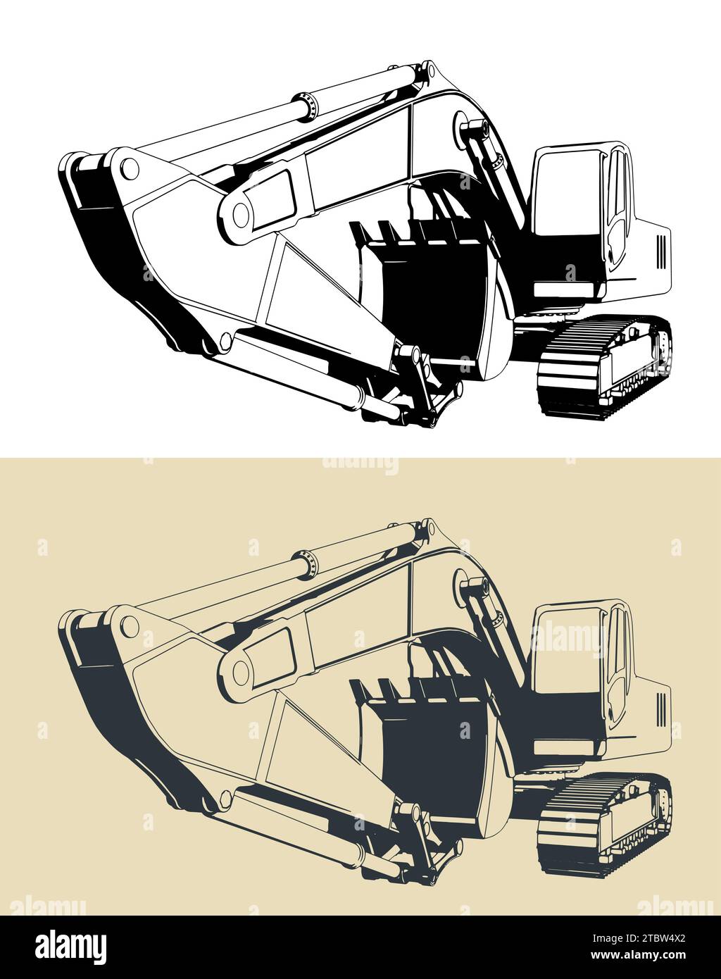 Stylized vector illustrations of big excavator close up Stock Vector ...