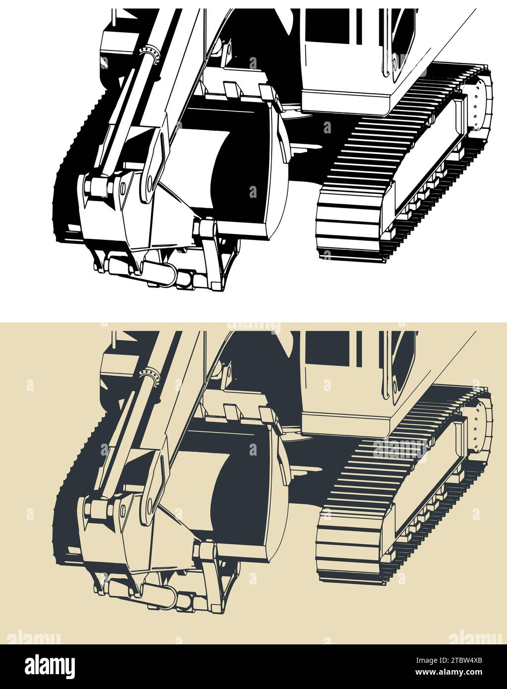 Stylized vector illustrations of big excavator close up Stock Vector ...