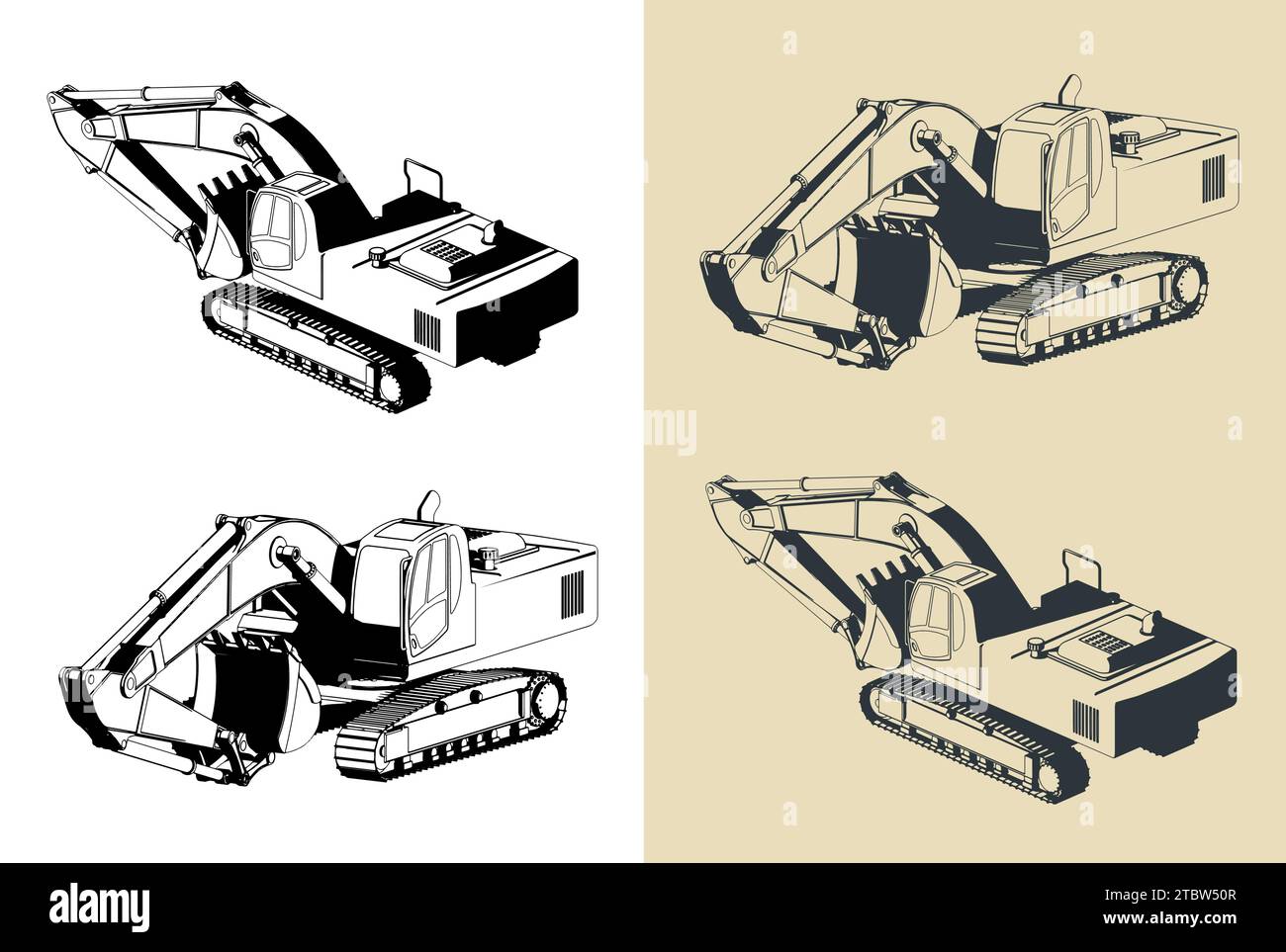 Stylized vector illustrations of big excavator Stock Vector Image & Art ...