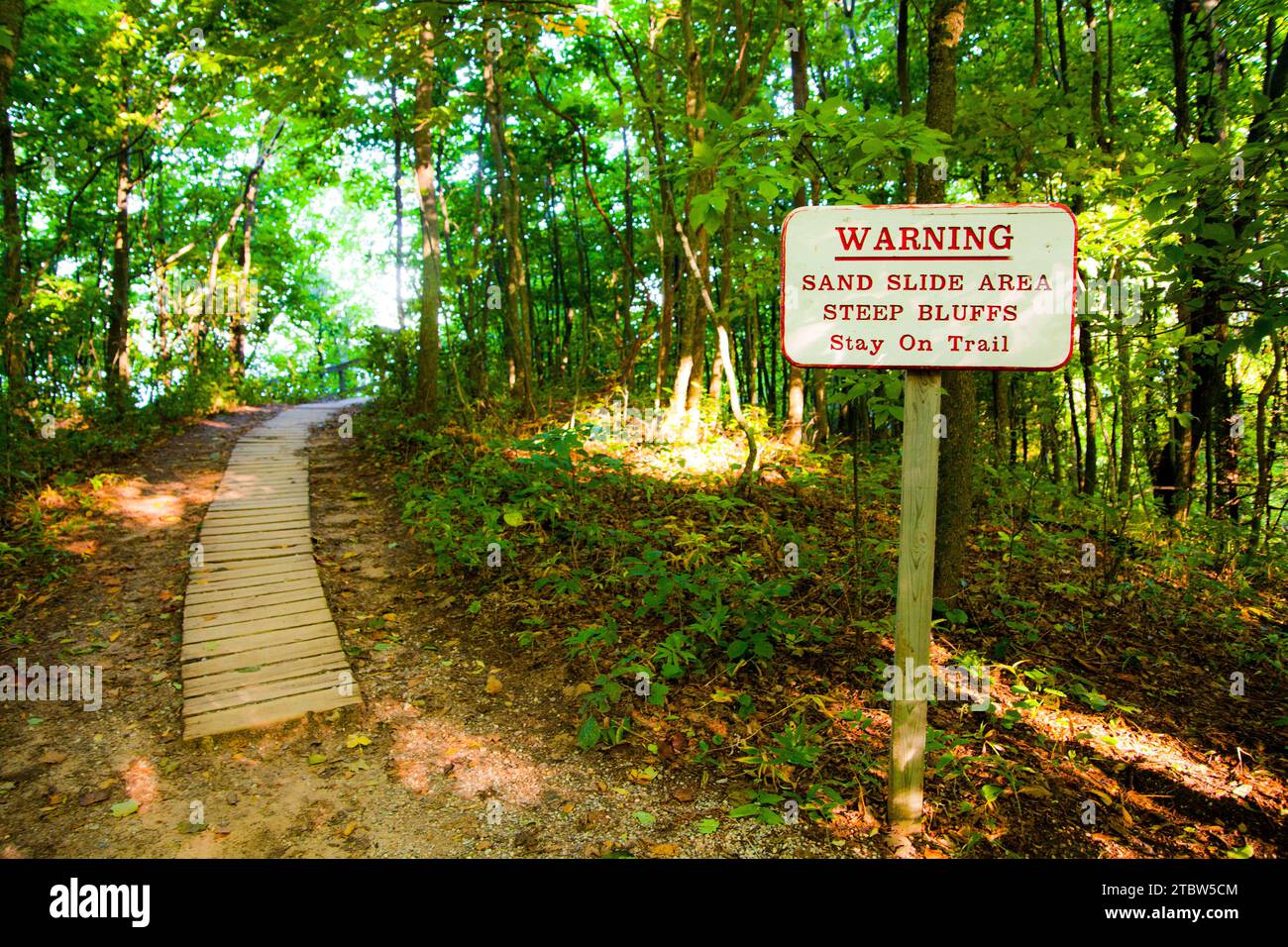 Warning Sign on Serene Boardwalk Trail in Empire, Michigan Stock Photo ...