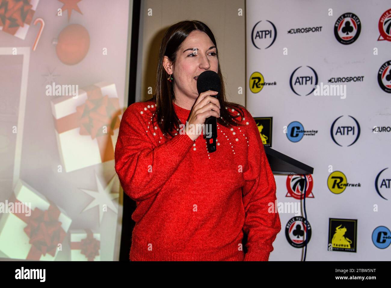 Belle Vue Meeting Presenter Hayley Bromley welcomes the fans during the ...