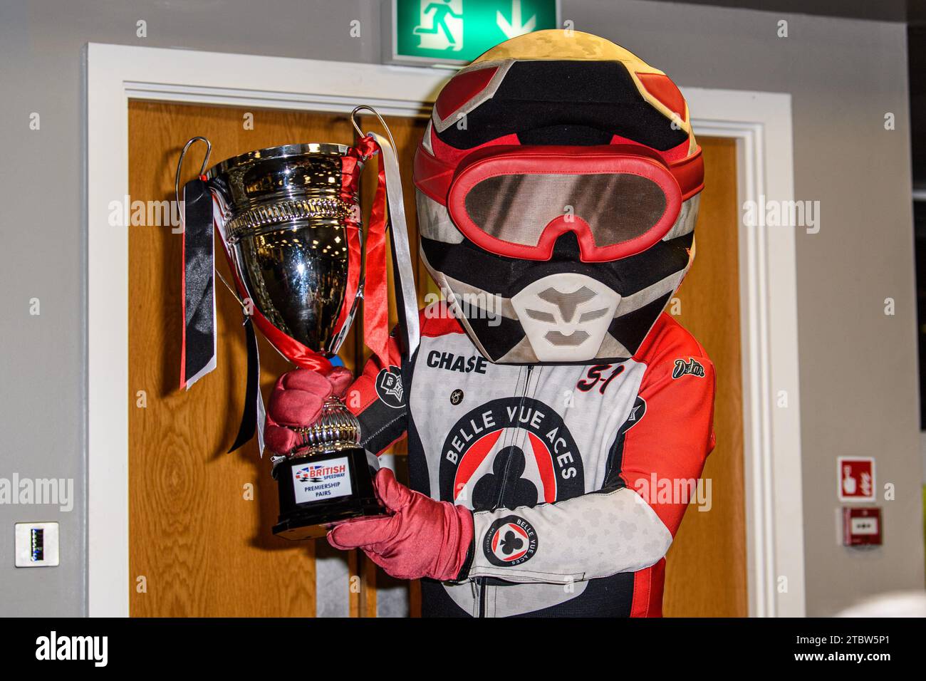 Belle Vue Mascot Chase The Aces with the Premiership Pairs trophy that ...