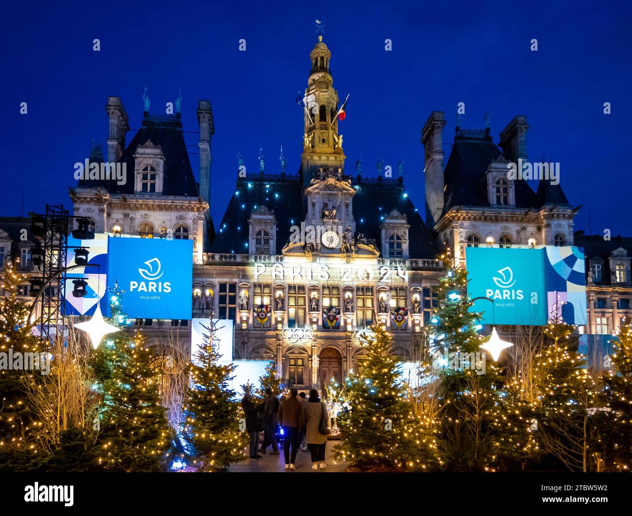 Paris, France, Town Hall at place de Hotel de ville with Christmas ...