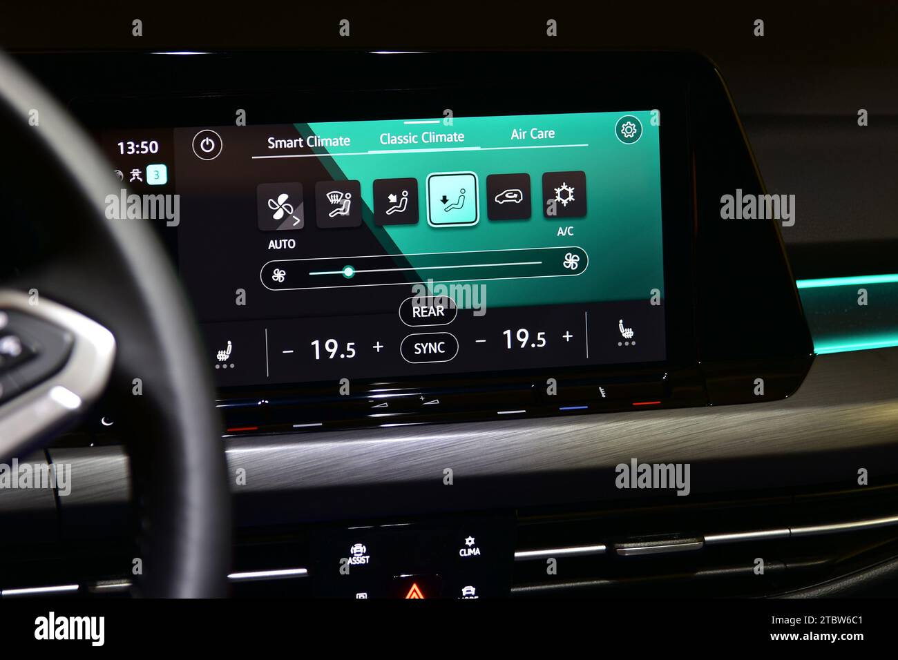 Car air conditioning panel on the luxury car console. Car climate ...