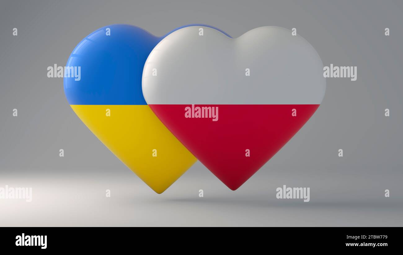 Heart shaped badges depicting the State Flag of Ukraine and Poland as a ...