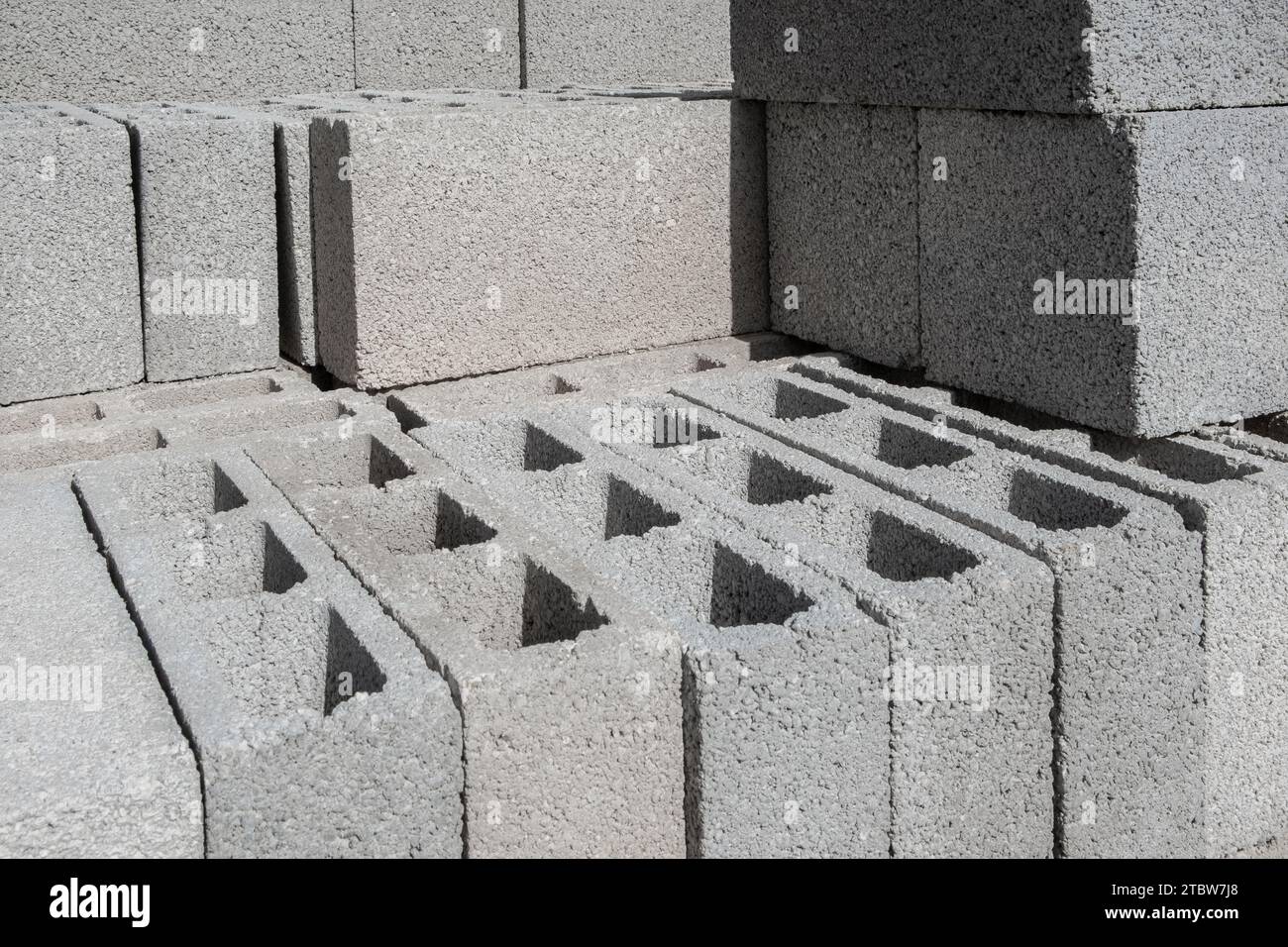 Stack on Pallet of Concrete Cinder Blocks, Grey Uniformed brick Shapes ...