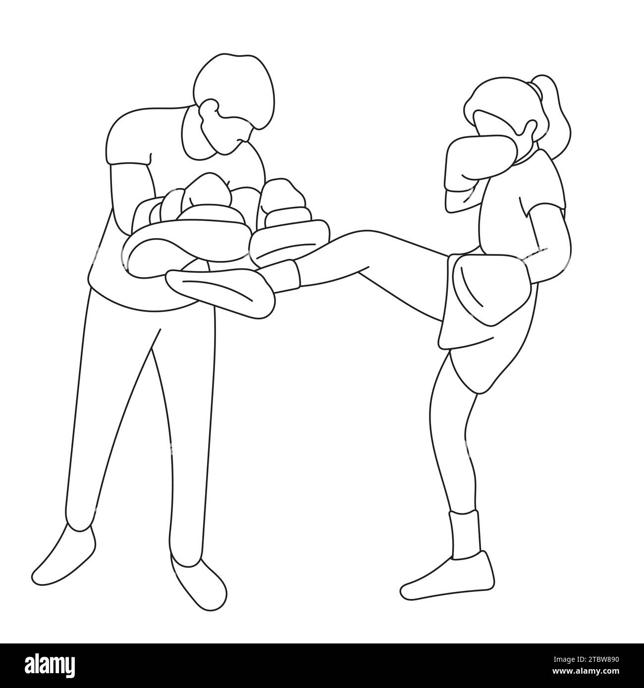 woman boxing training exercise with male trainer illustration vector ...