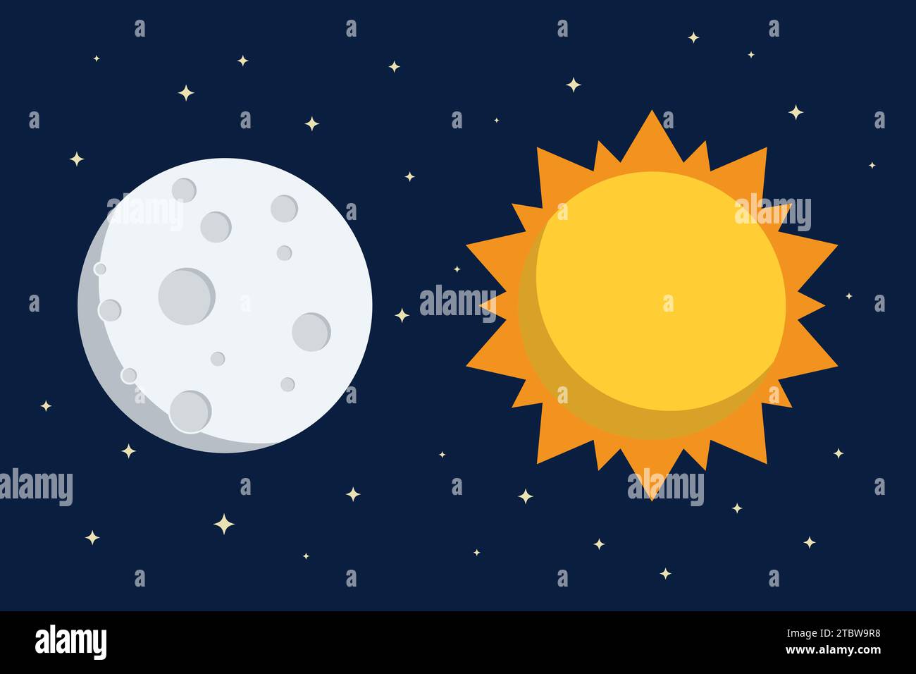 Sun and full moon flat style design vector illustration on outer space ...