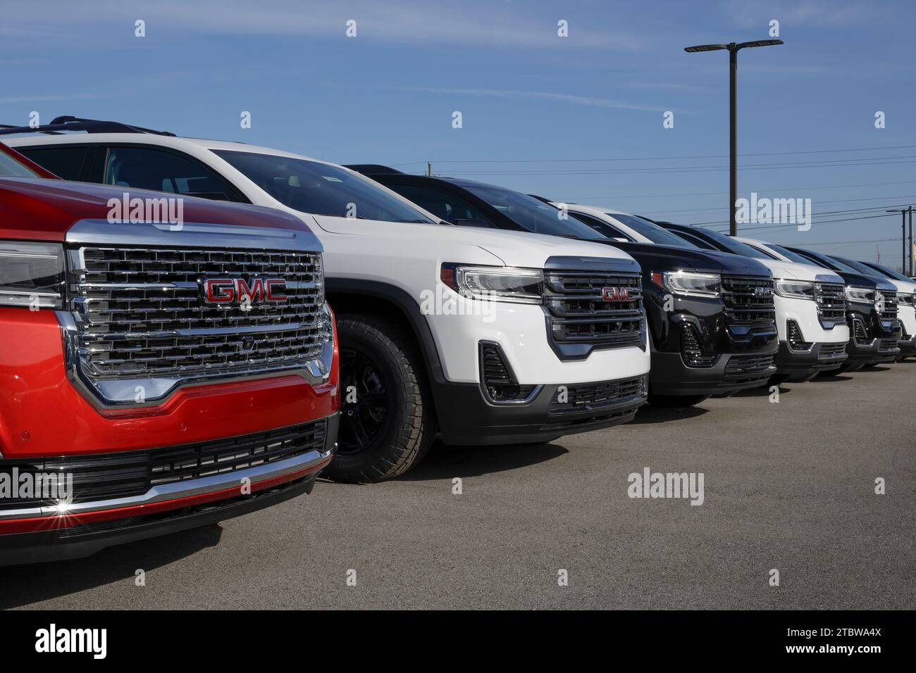 Carmel - December 7, 2023: GMC Acadia SUV display at a dealership. GMC ...