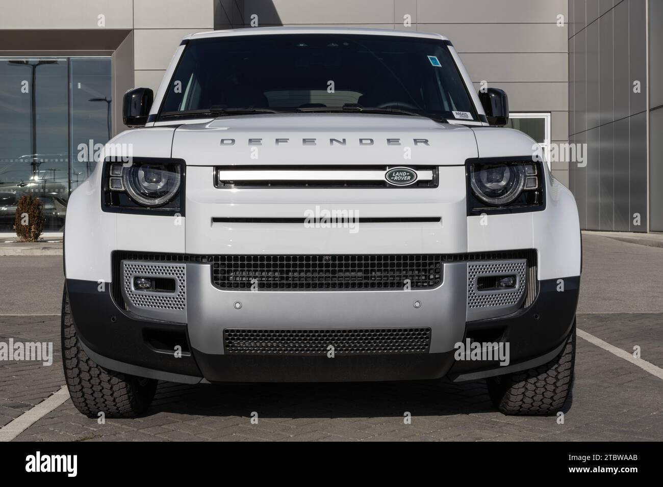 Indianapolis - December 7, 2023: Land Rover Defender display at a ...