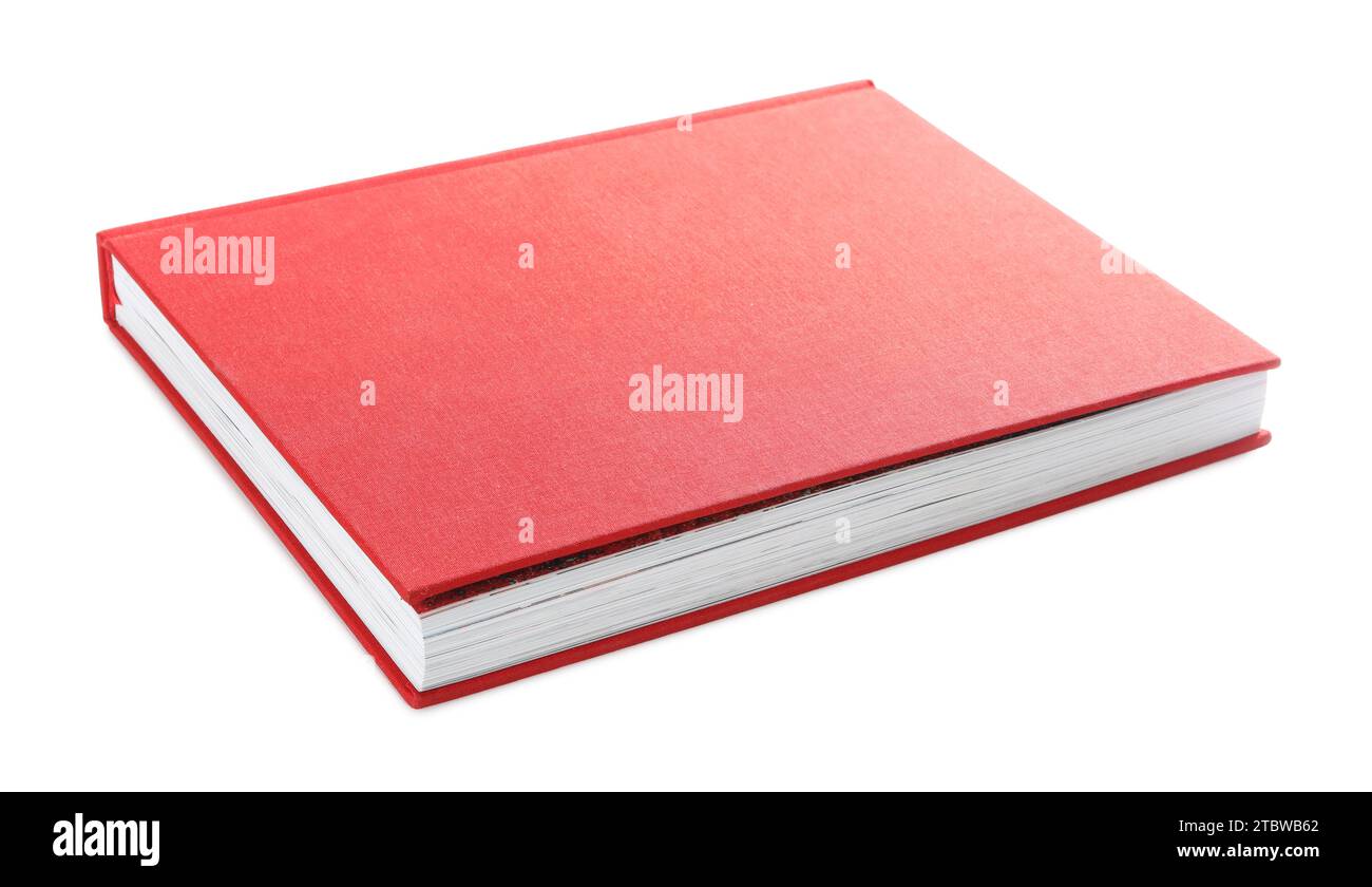 Book with red cover on white background Stock Photo - Alamy