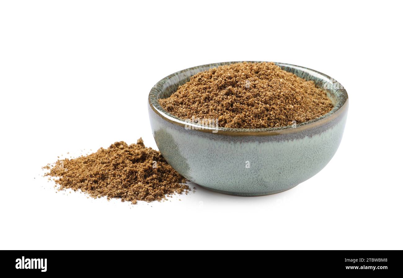 Bowl and aromatic caraway (Persian cumin) powder isolated on white ...