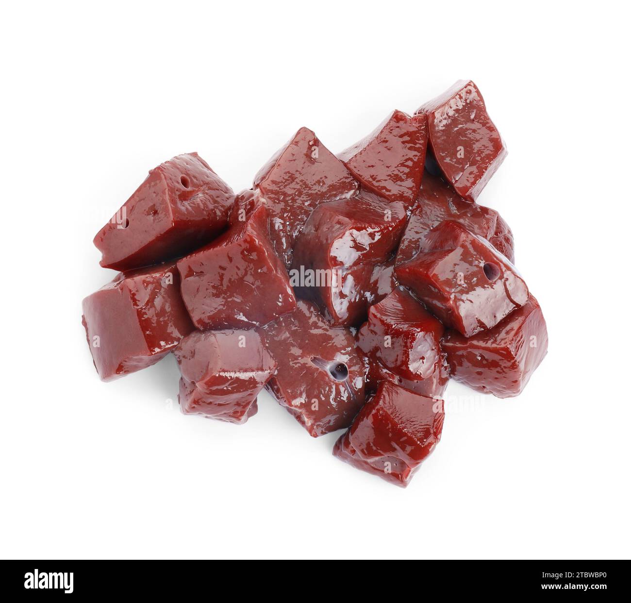 Cut raw beef liver isolated on white, top view Stock Photo - Alamy