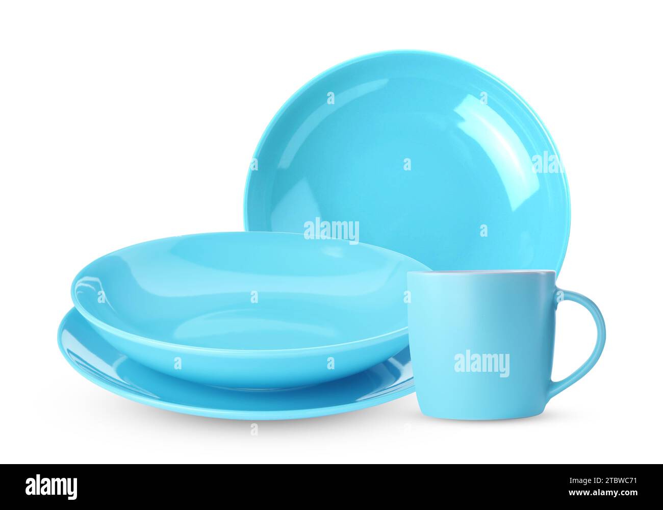 Clean plates, bowl and cup on white background Stock Photo - Alamy