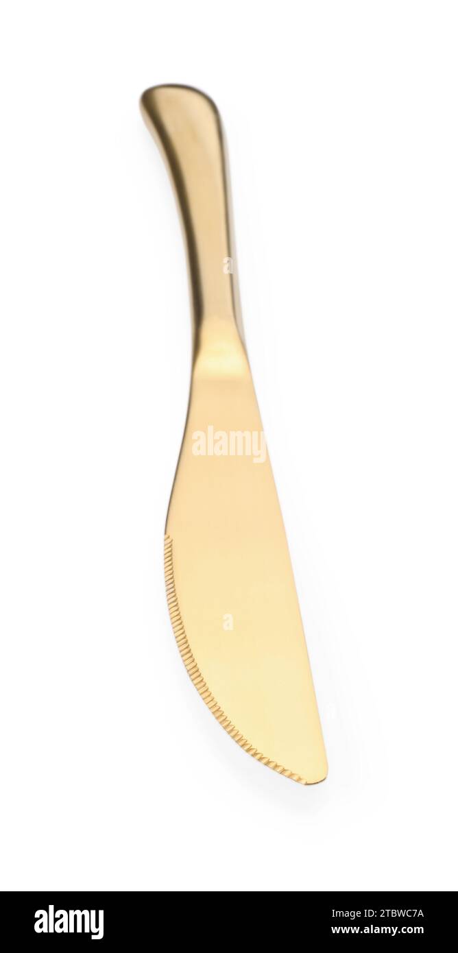 One shiny golden knife isolated on white Stock Photo - Alamy