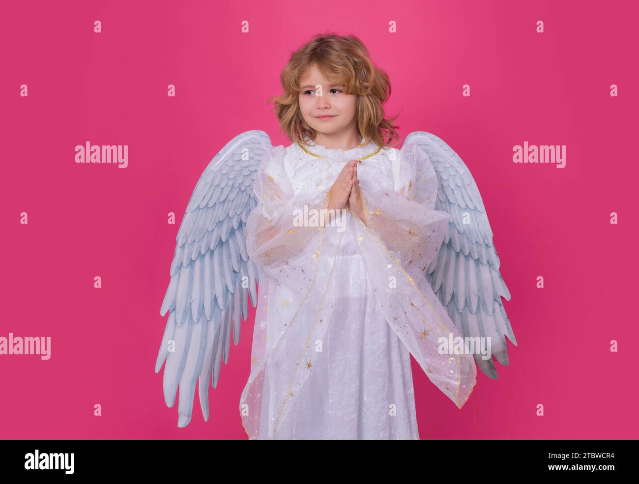 Valentine angel. Little cupid child with prayer hands, hope and pray ...
