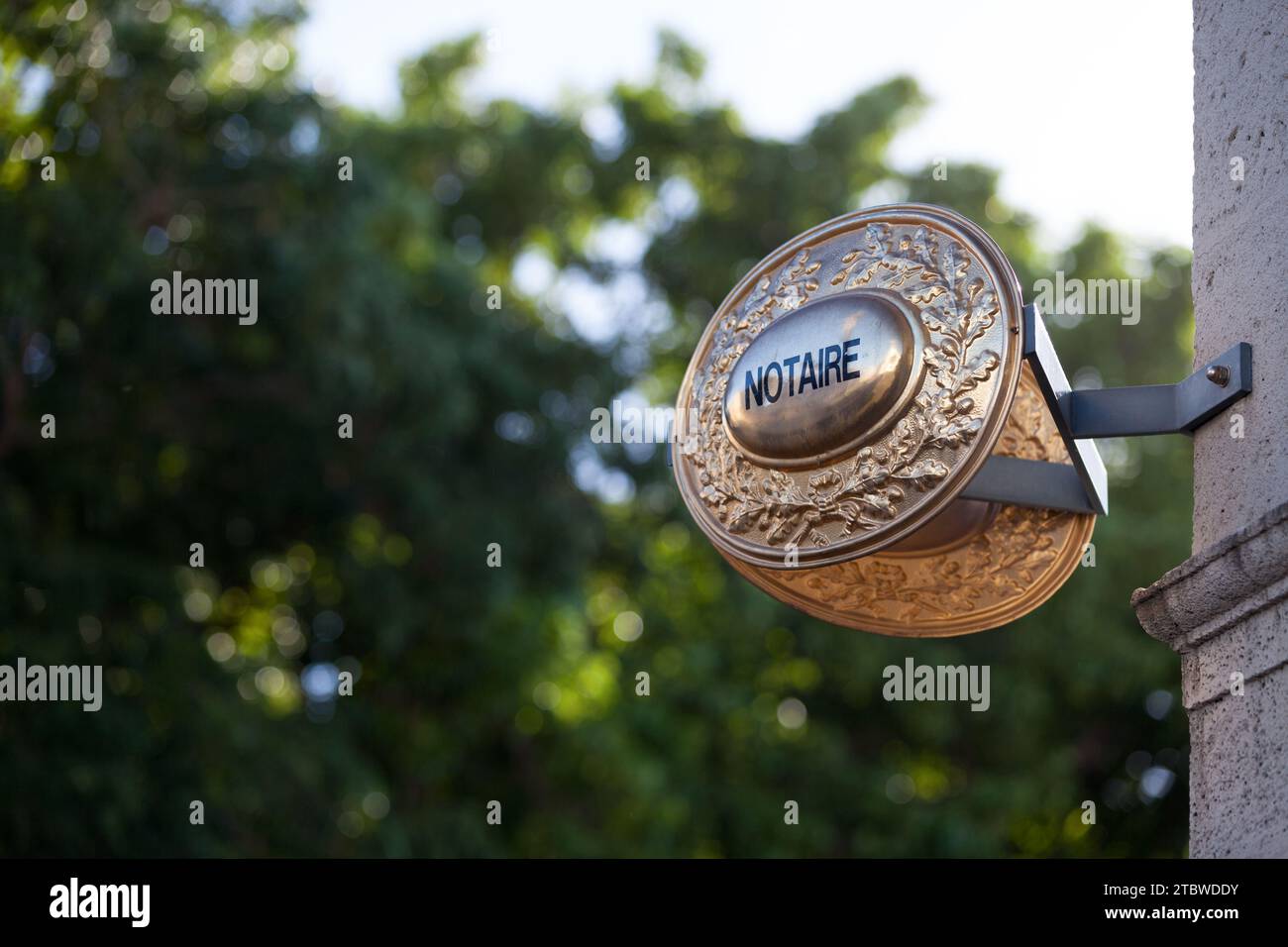 Outdoor sign indicating that a Notaire (french for notary) is ...