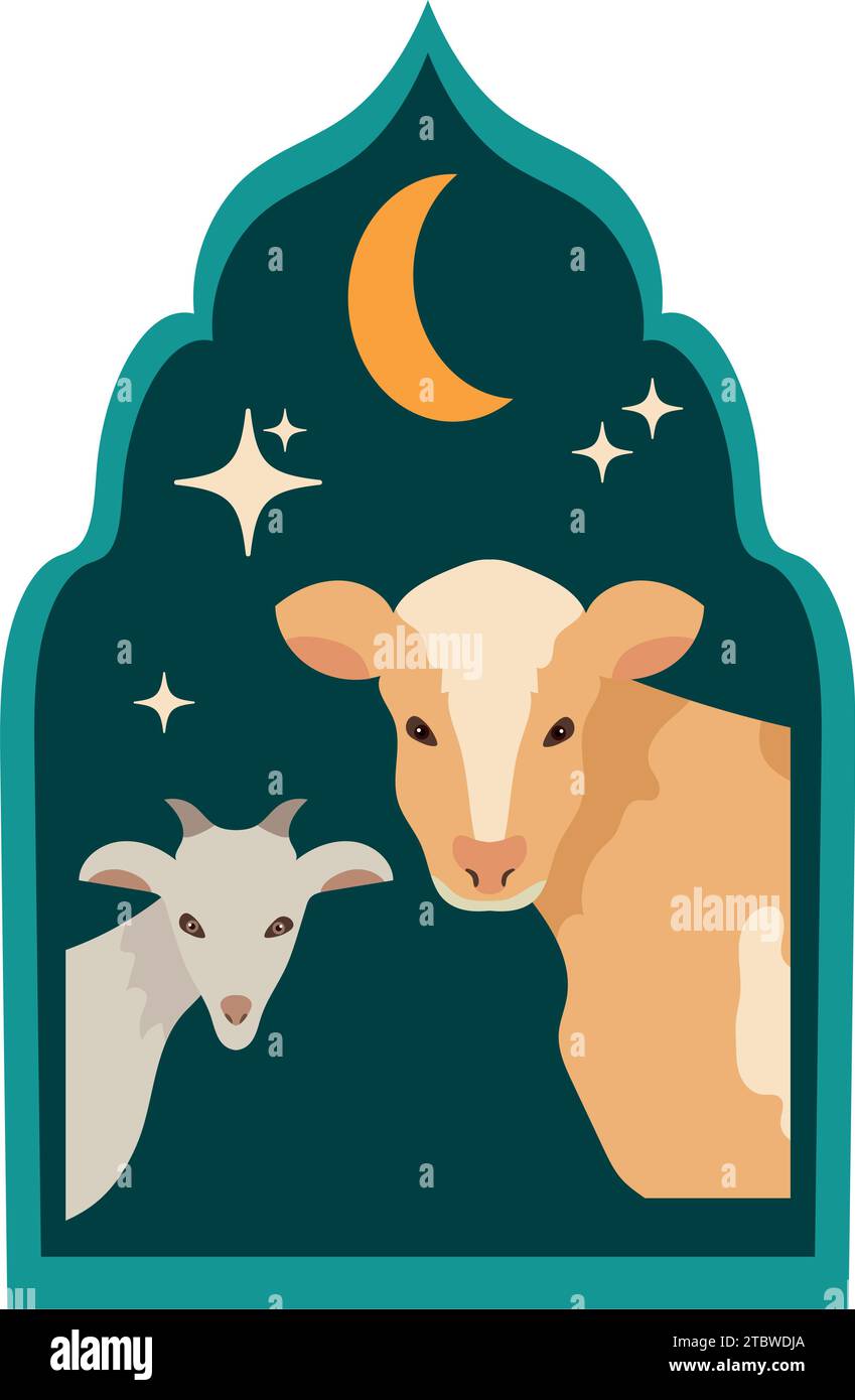 idul adha goat and cow with muslim window vector isolated Stock Vector ...