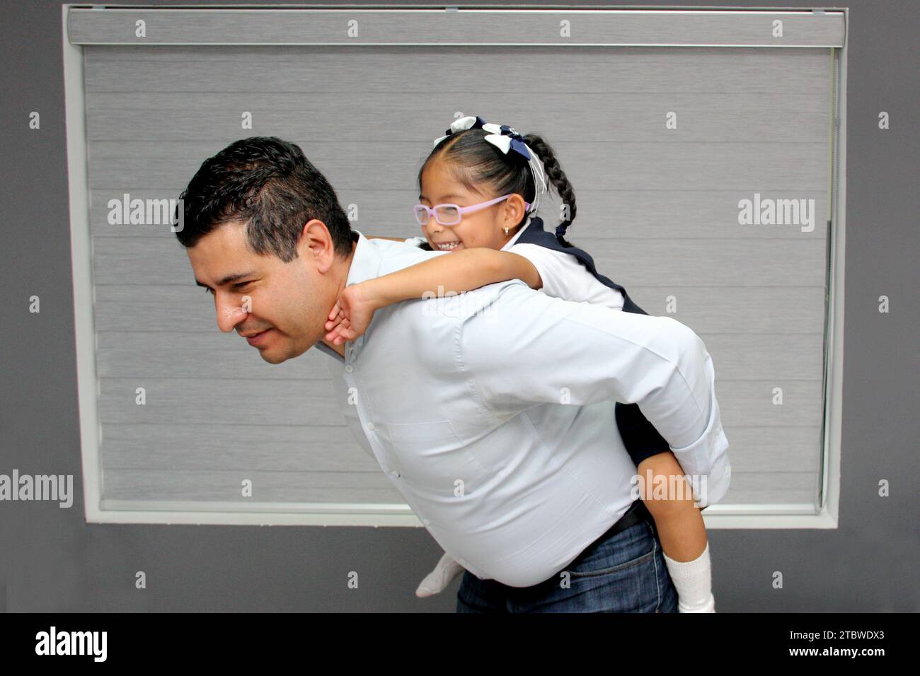 Single divorced dad and 4 year old daughter in school uniform brunette ...
