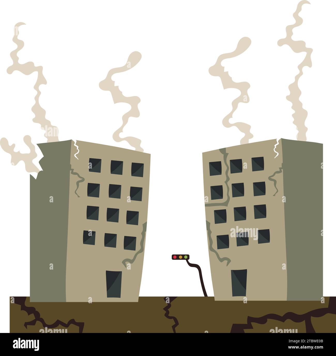 earthquake illustration with destroyed buildings vector isolated Stock ...